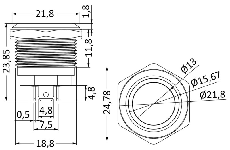 Interruttore FLAT inox ON Momentaneo - OFF 12/24 V bianco ...