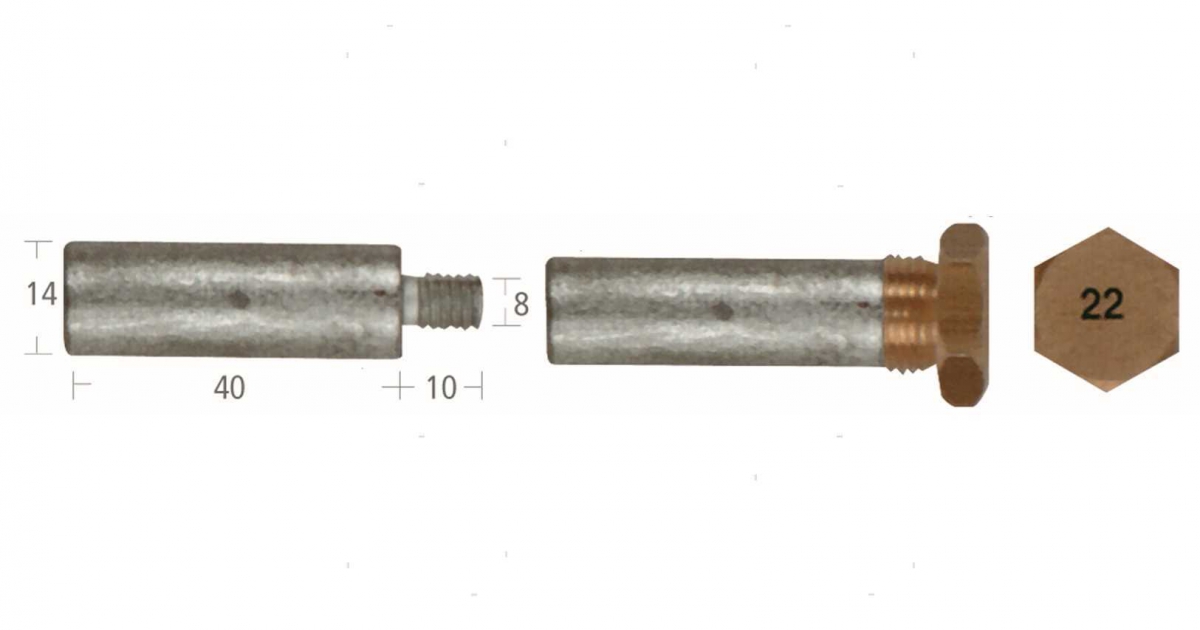 Anodo barrotto vm 14x40mm zn - Anodi e Zinchi Nautici per ...